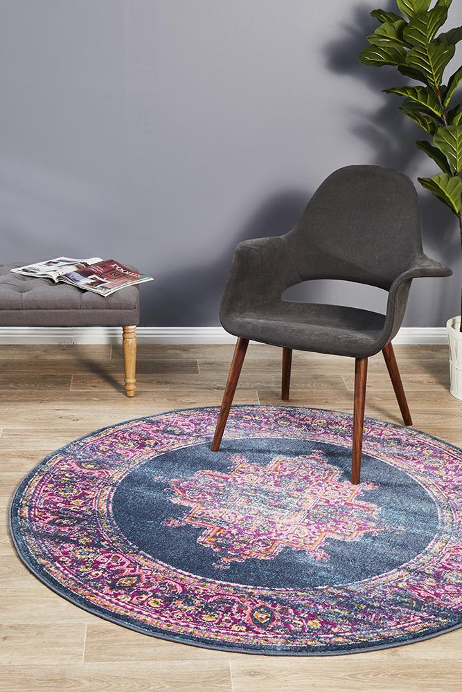 Buy Hamptons Babylon Summer Navy Round Rug