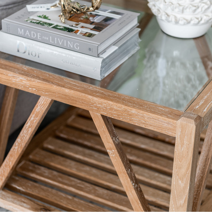 Buy Hamptons Samuel Oak And Glass Side Table
