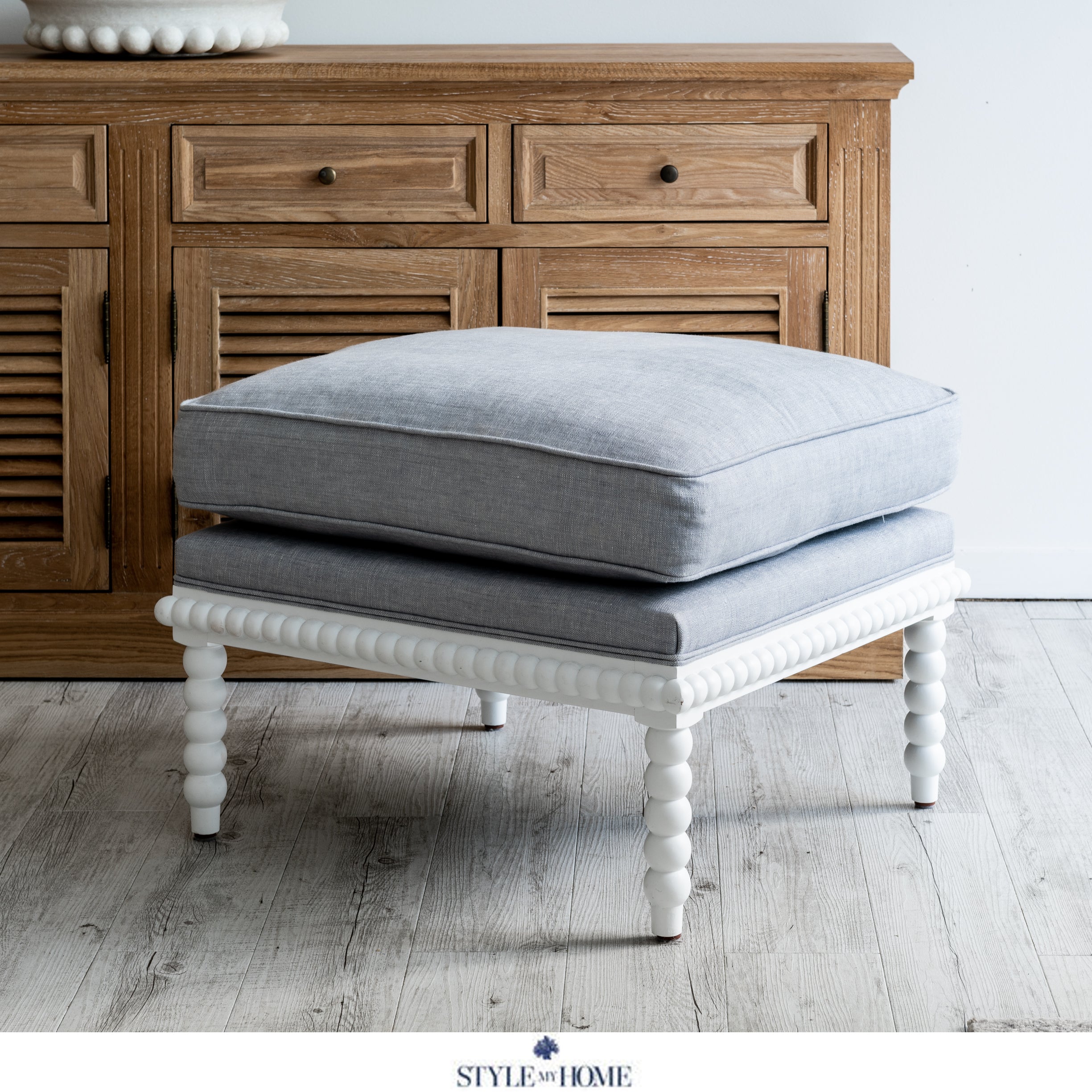 Buy Hamptons Bobbin Linen And Oak Ottoman